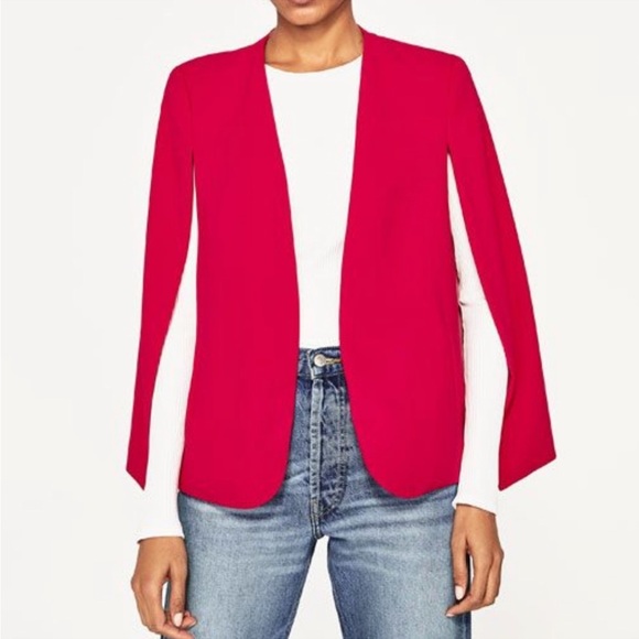 Zara | Jackets & Coats | Zara Cape Blazer Jacket W Slits Bloggers Red ...